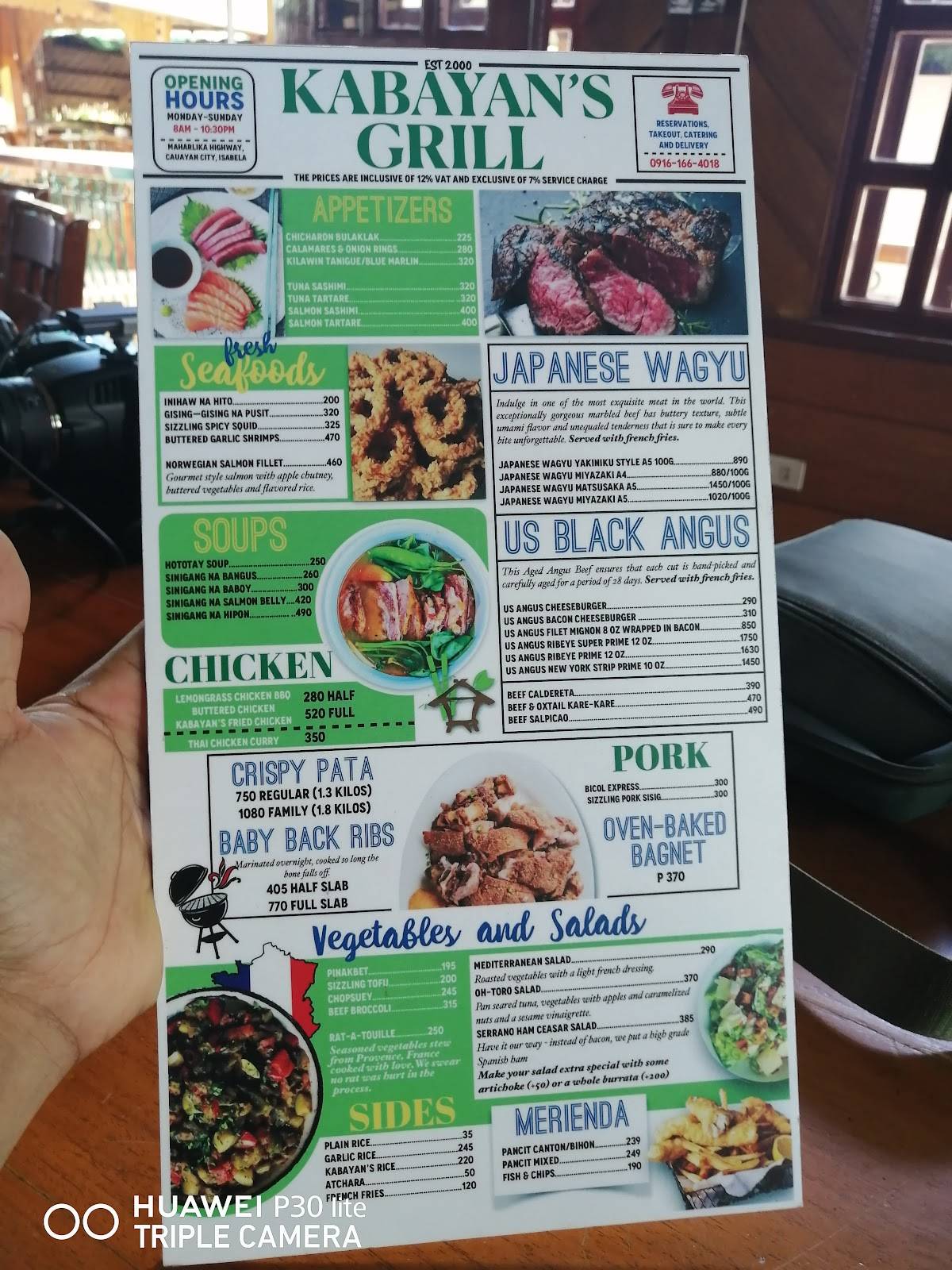 Menu at Aling Luring's restaurant, Cauayan City