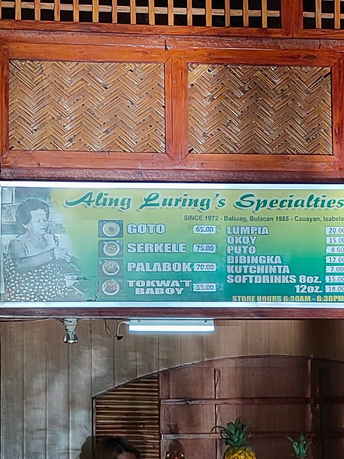 Menu at Aling Luring's restaurant, Cauayan City