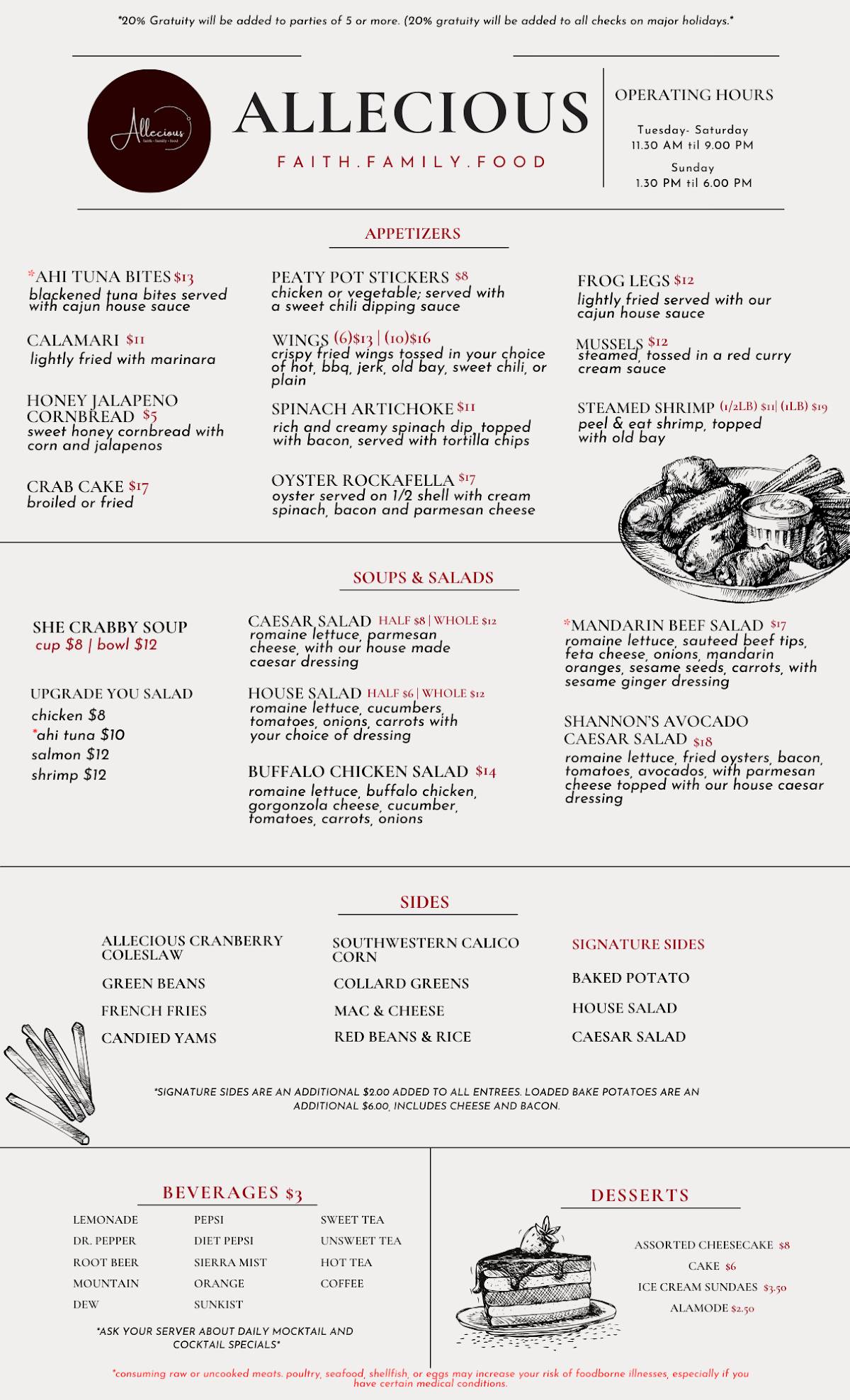 Menu at Allecious Faith Family Food Restaurant, Elizabeth City