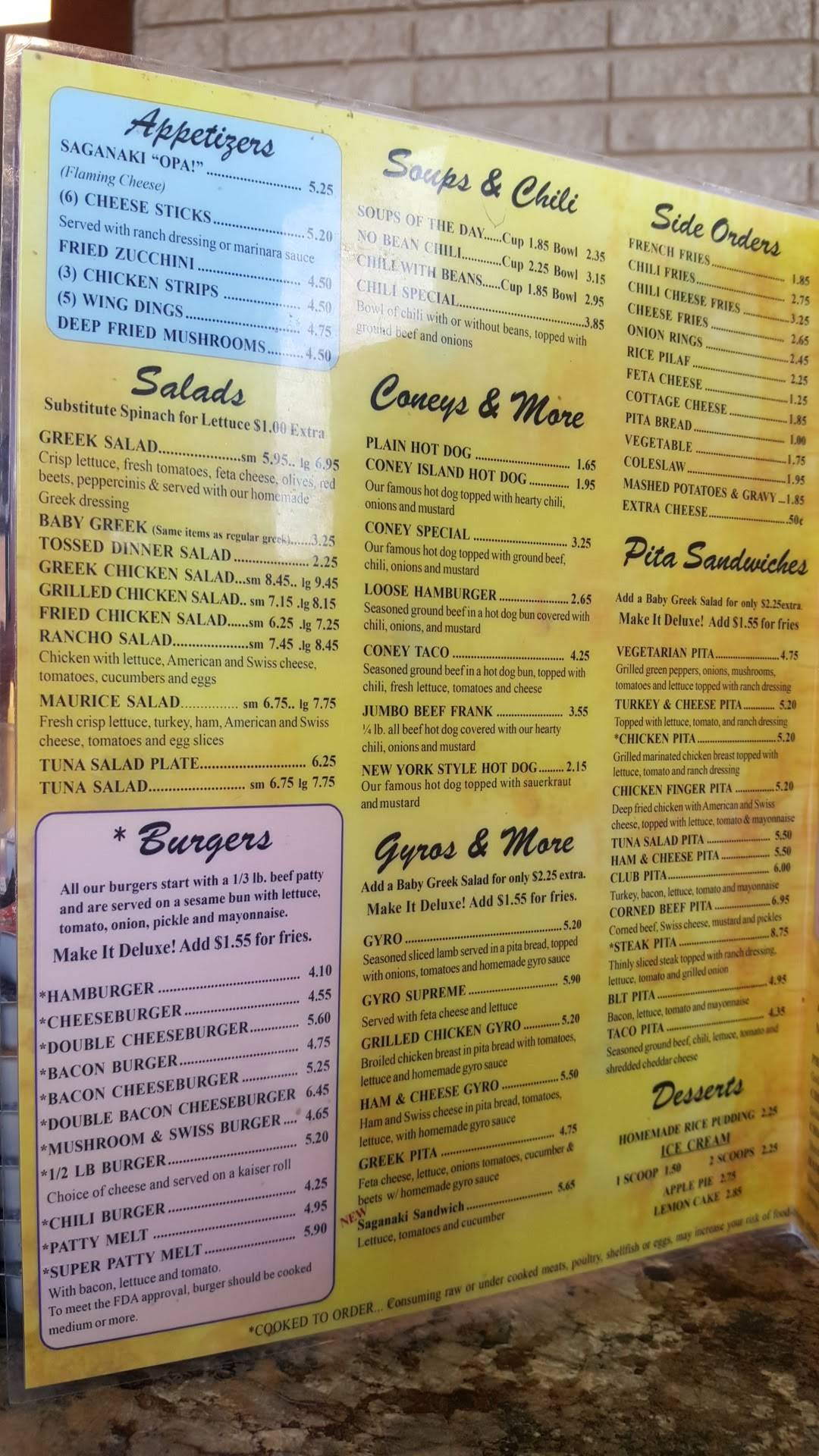 Menu at Tim's Coney Island Restaurant, Allen Park