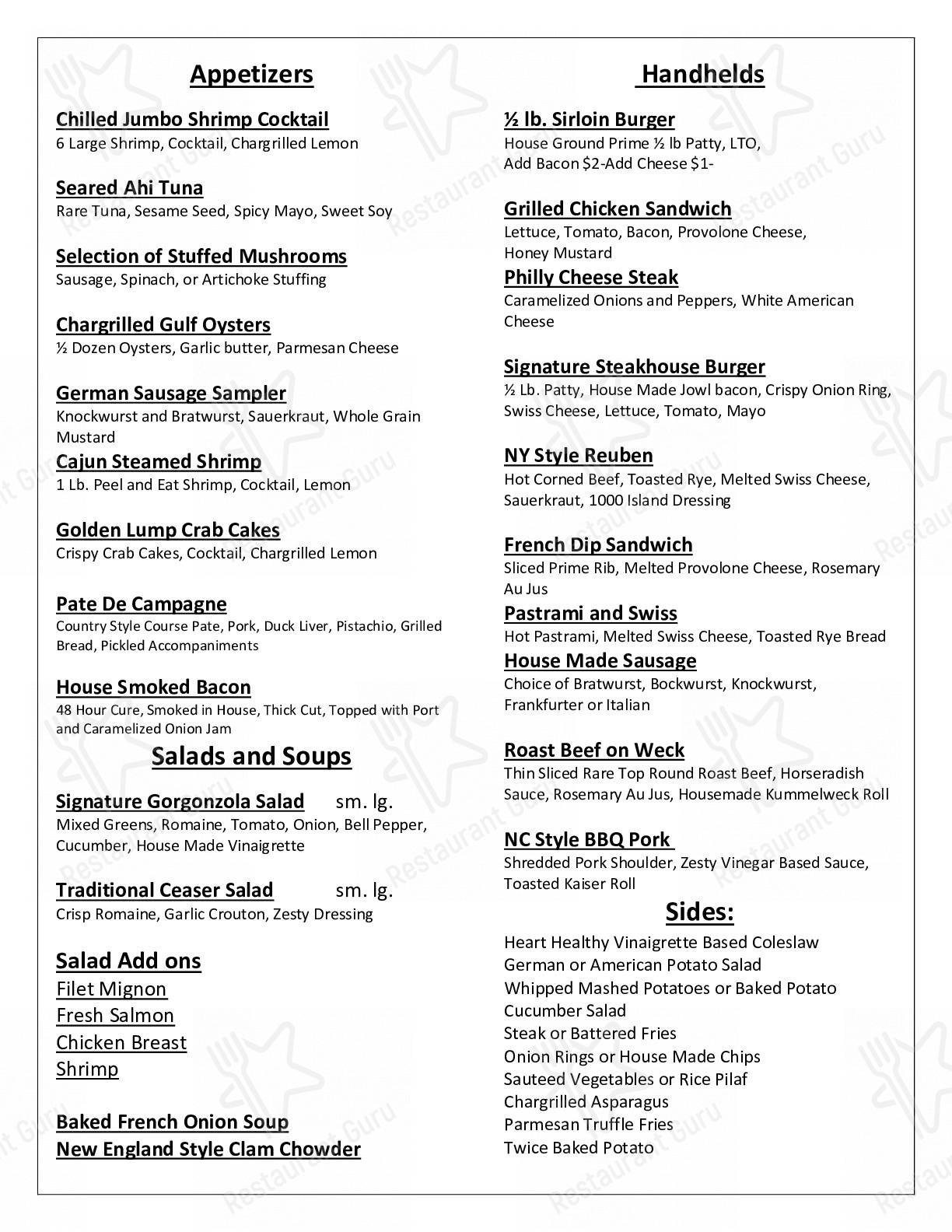 Menu at Alpine Steakhouse and Butcher Shop, Sarasota