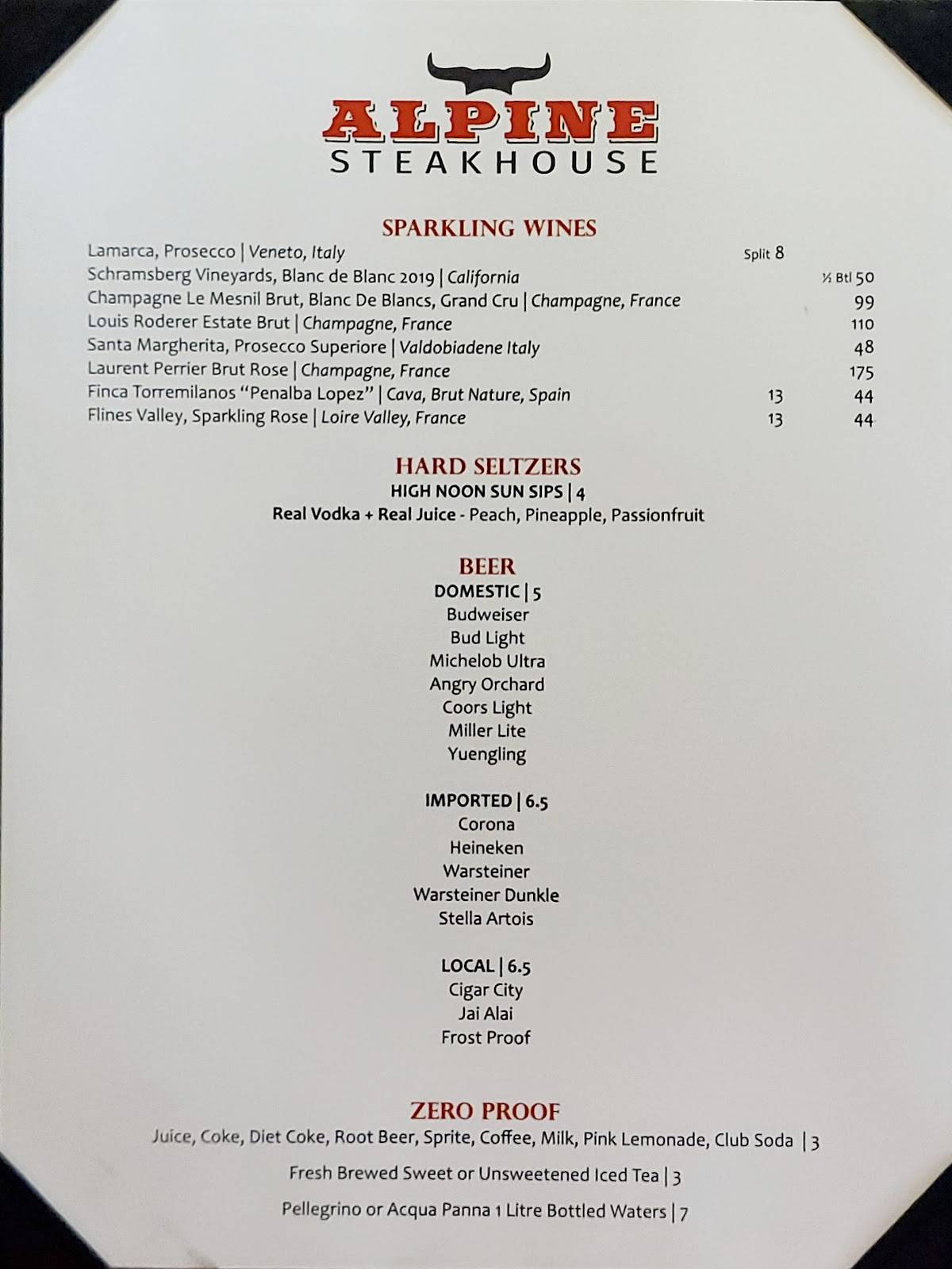 Menu at Alpine Steakhouse and Butcher Shop, Sarasota