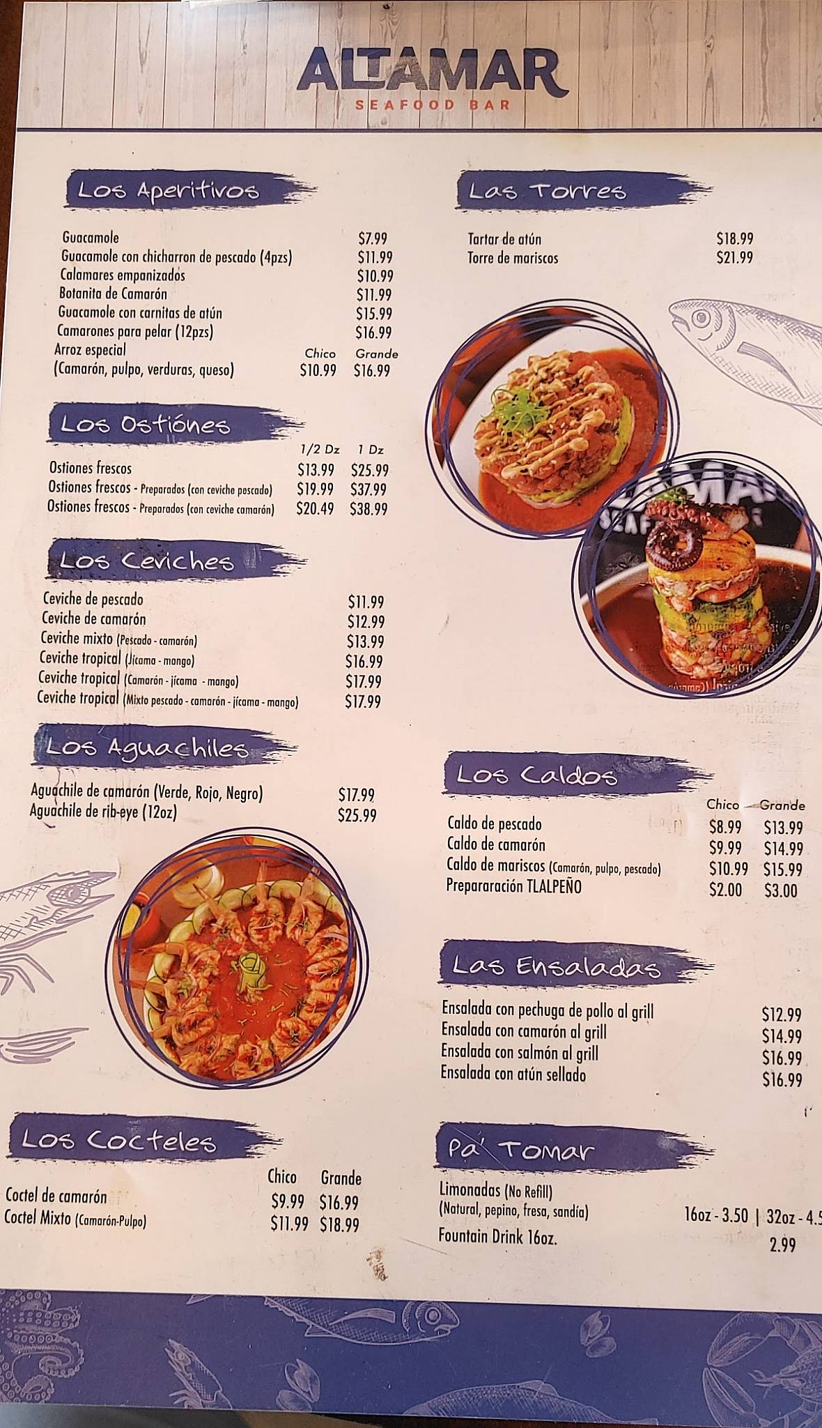 Menu at Altamar Seafood & Bar, Pharr