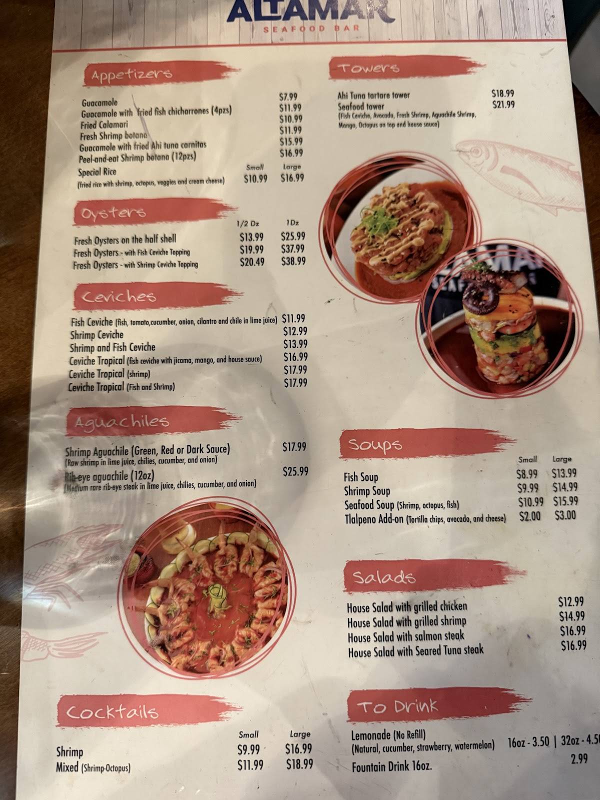 Menu at Altamar Seafood & Bar, Pharr