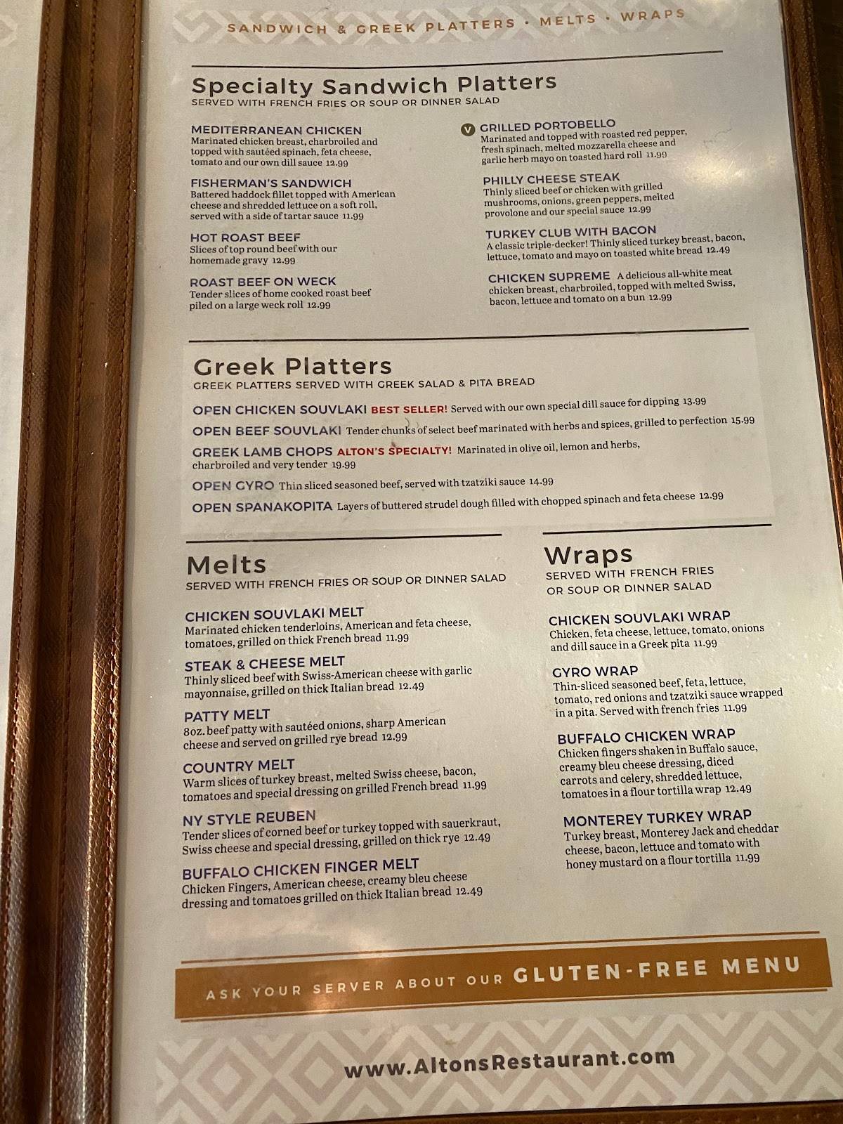 Menu at Alton's Restaurant - Cheektowaga, Buffalo, Walden Ave