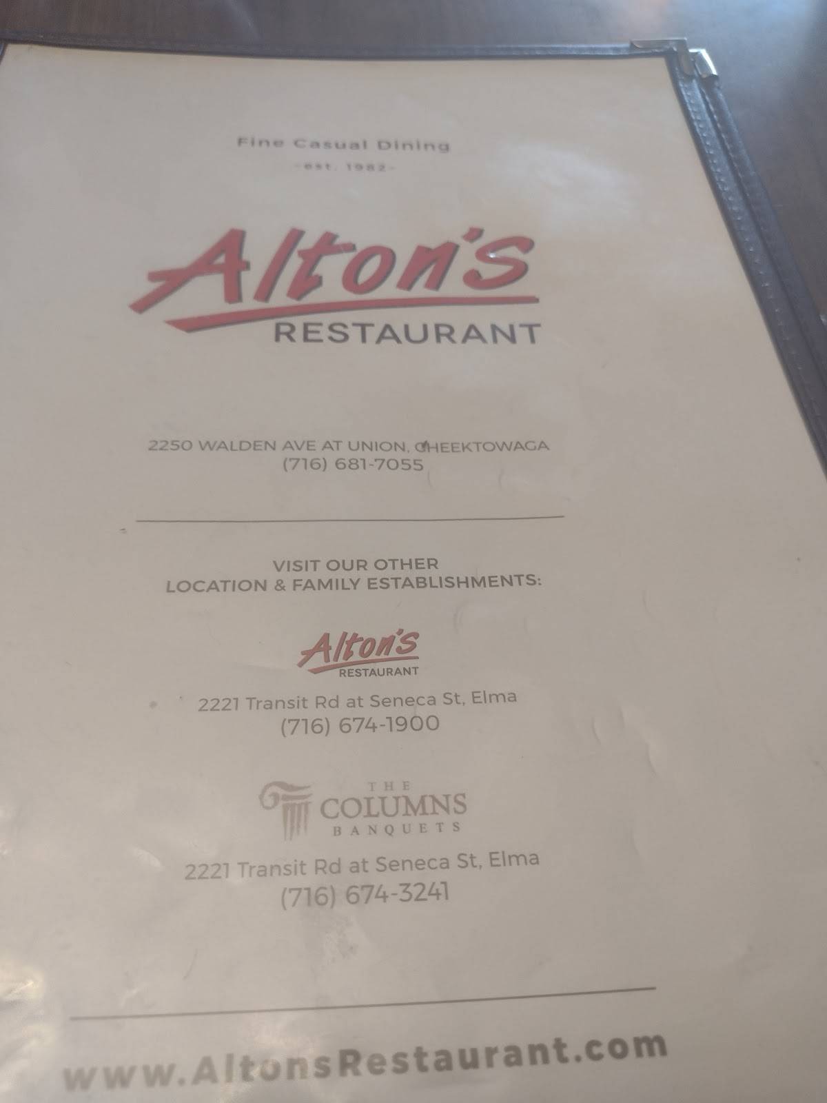 Menu at Alton's Restaurant - Cheektowaga, Buffalo, Walden Ave