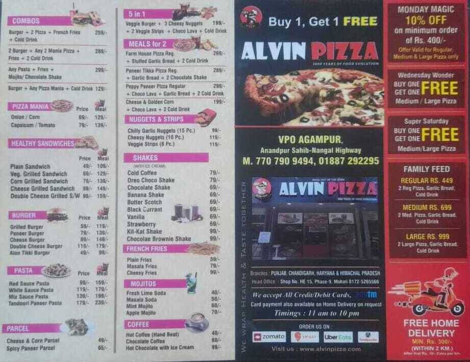 Menu at Alvin Pizza Anandpur, Anandpur Sahib