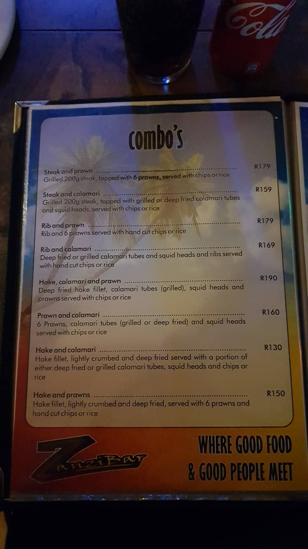 Menu at ZANZIBAR RESTAURANT COCKTAIL & SUSHIBAR, Amanzimtoti