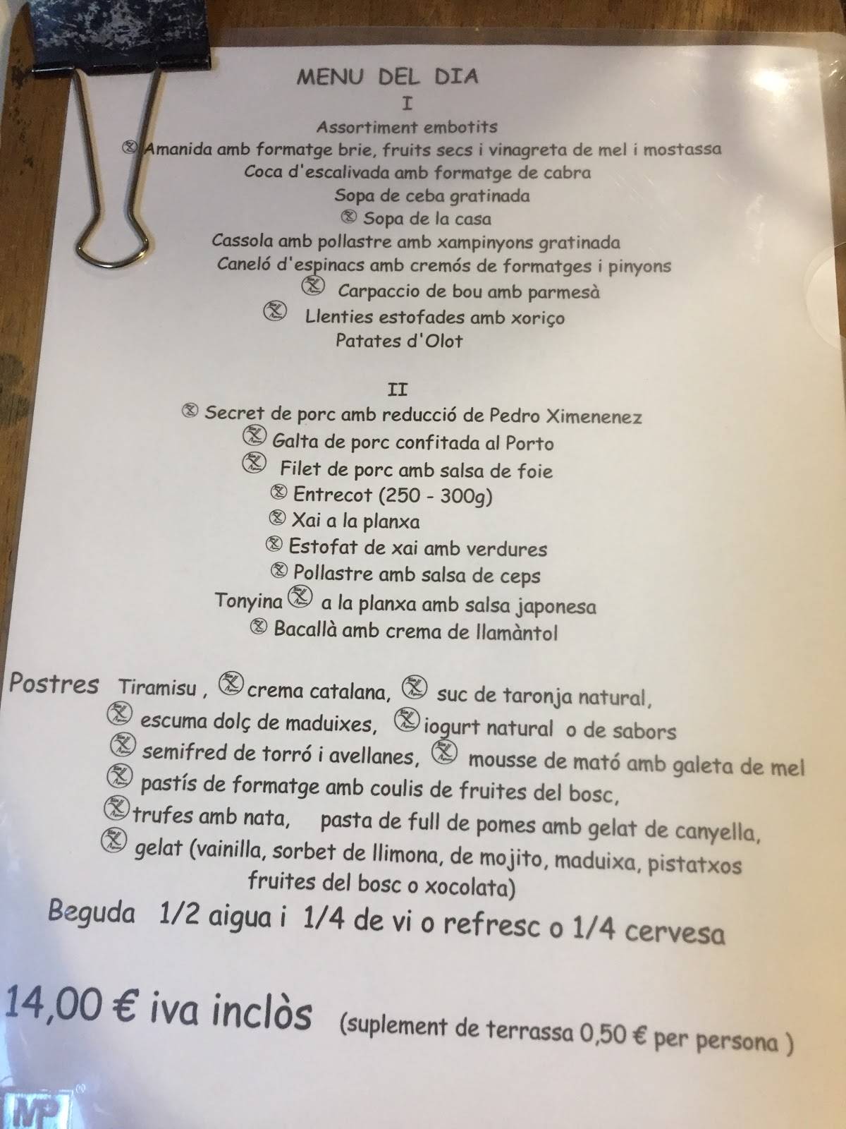 Carta del restaurante Amb els Cinc Sentits, Besalú