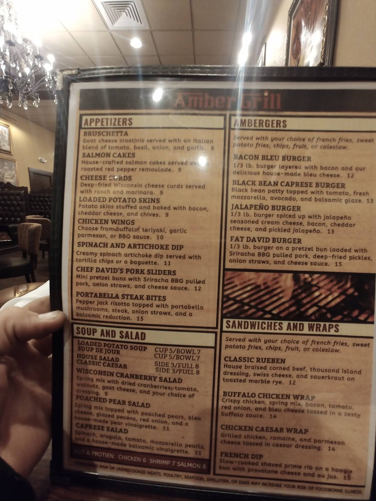 Menu at Amber Grill pub & bar, Stevens Point