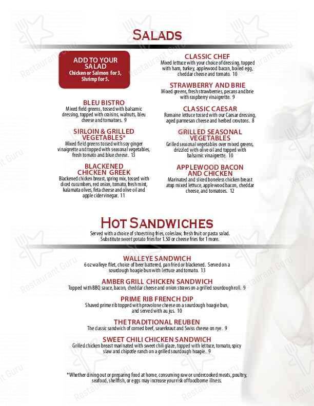 Menu at Amber Grill pub & bar, Stevens Point