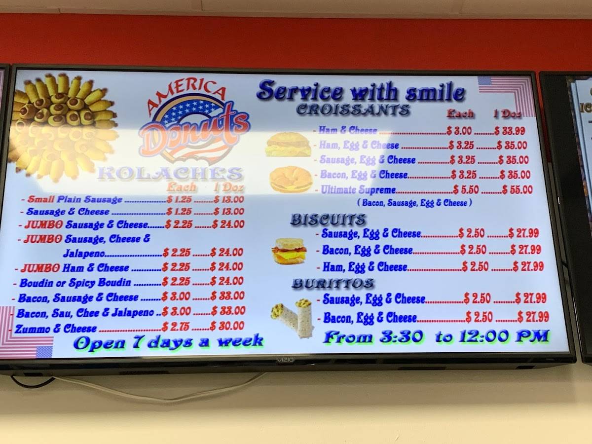 Menu at America Donuts #3 restaurant, Sulphur