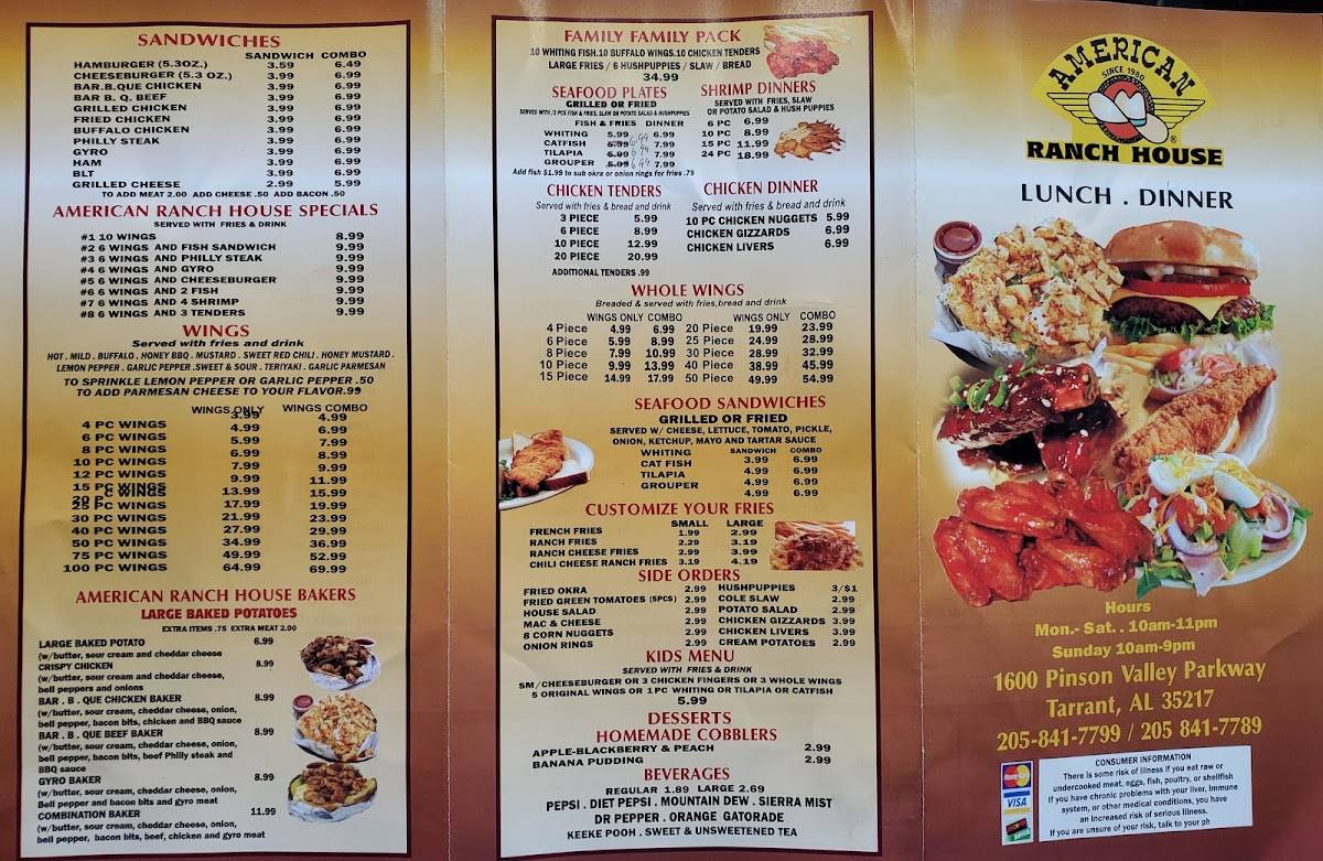Menu at American Ranch House restaurant, Tarrant, Pinson Valley Pkwy