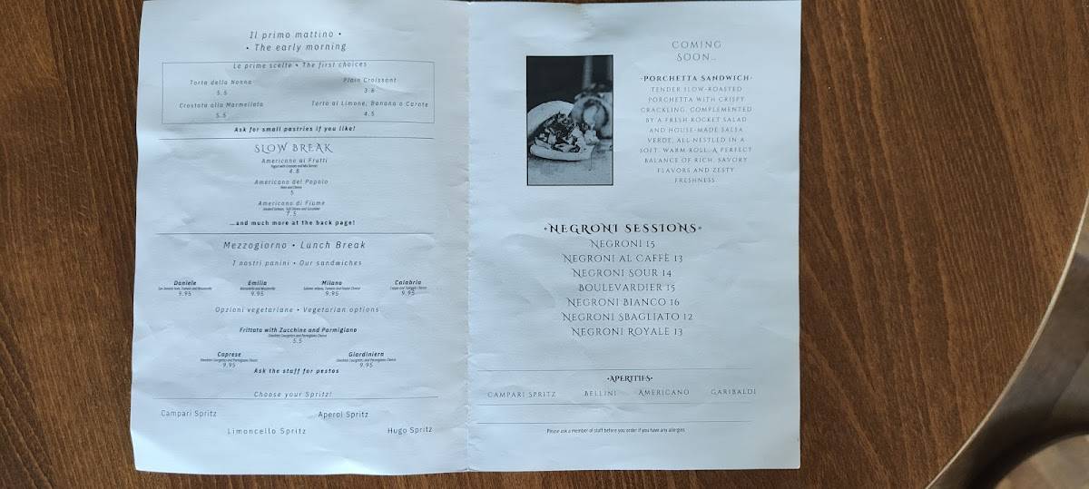 Menu at Americano Classico cafe, London