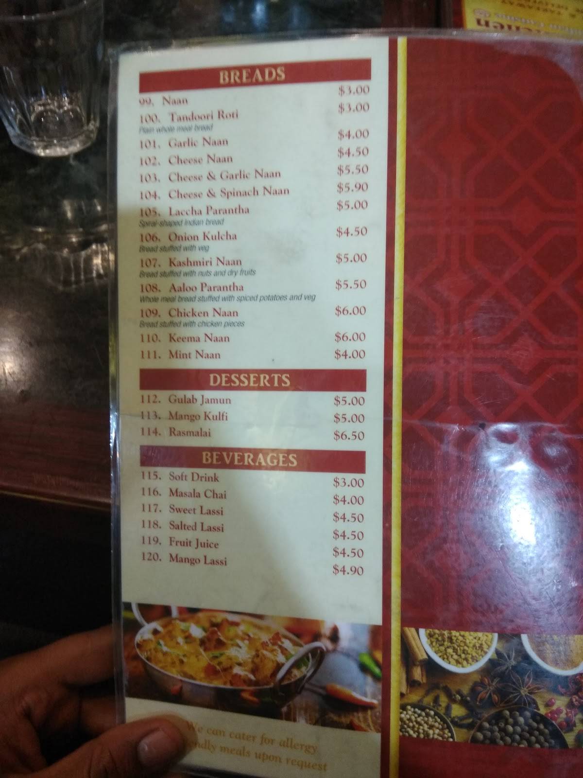 Menu at Amin's Kitchen restaurant, Surfers Paradise