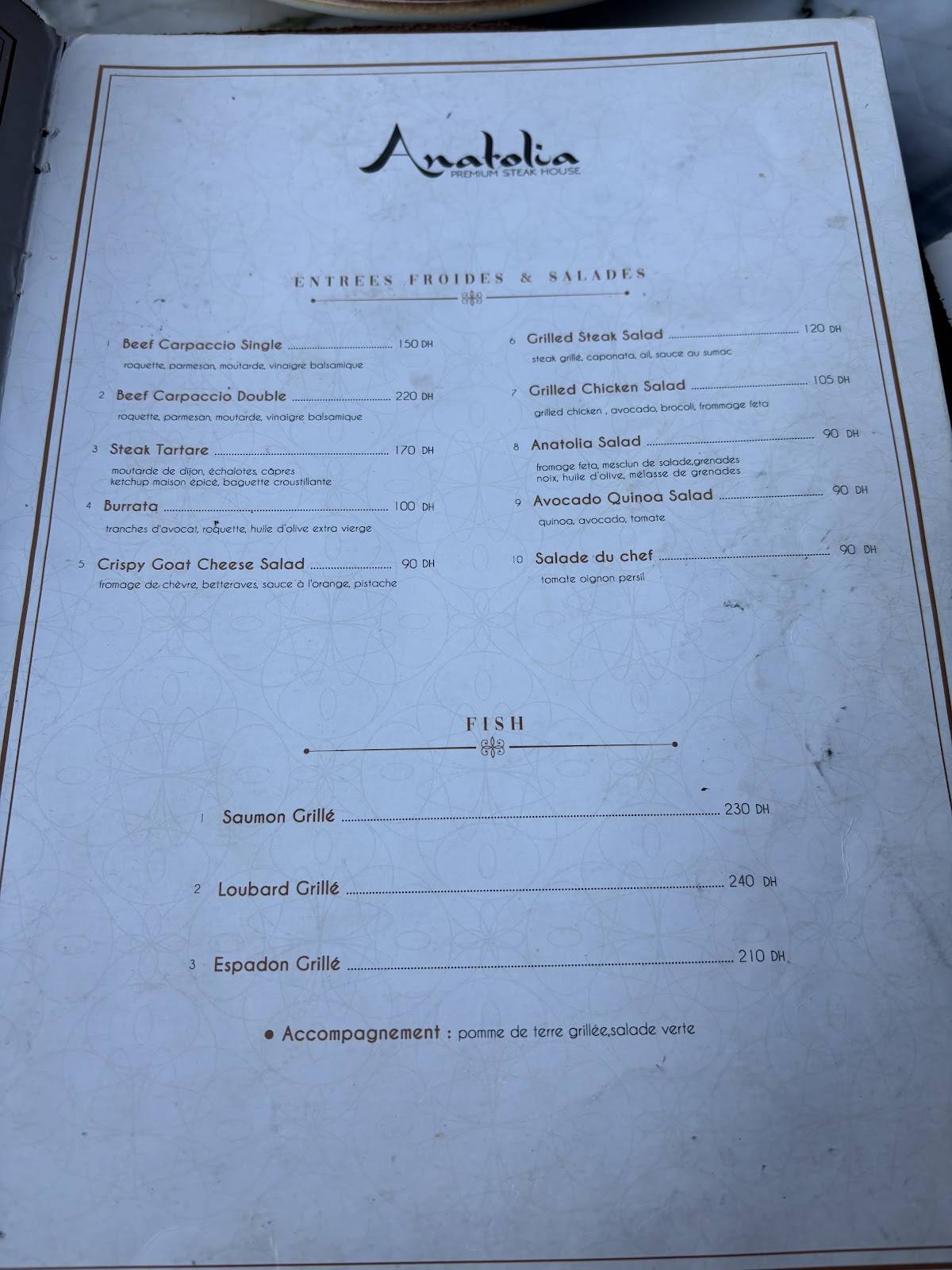 Menu at Anatolia Premium Steakhouse, Casablanca