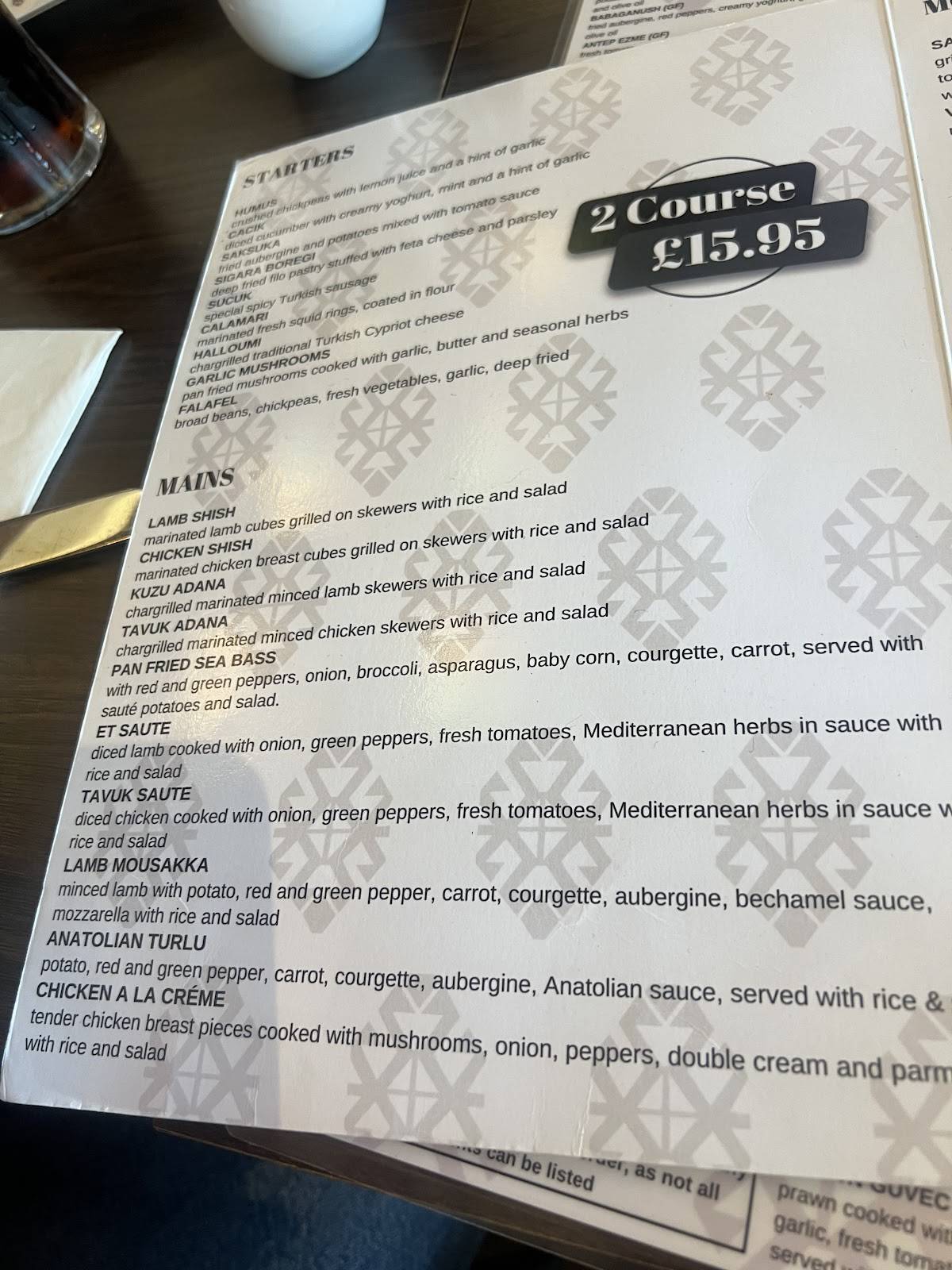Menu at Anatolian Palace Nottingham restaurant, Nottingham