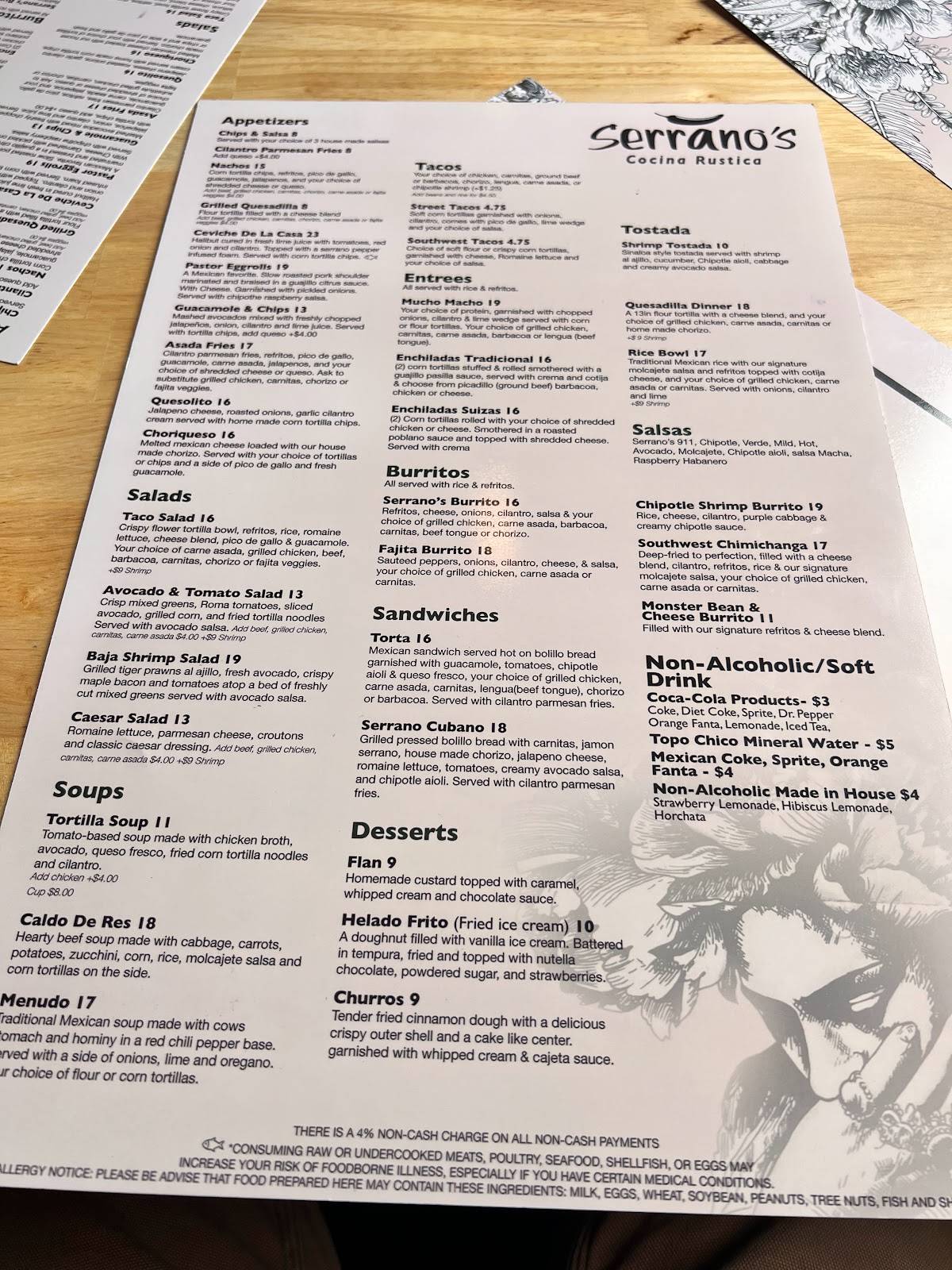 Menu at Serrano's Mexican Grill restaurant, Anchorage, E Tudor Rd