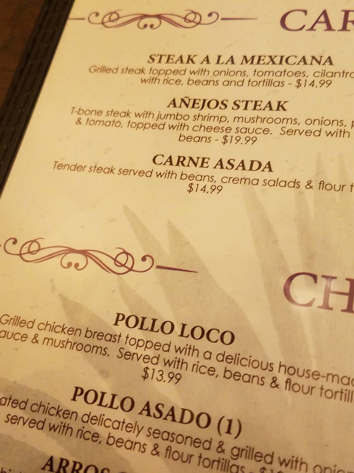 Menu at Anejos restaurant, Waite Park