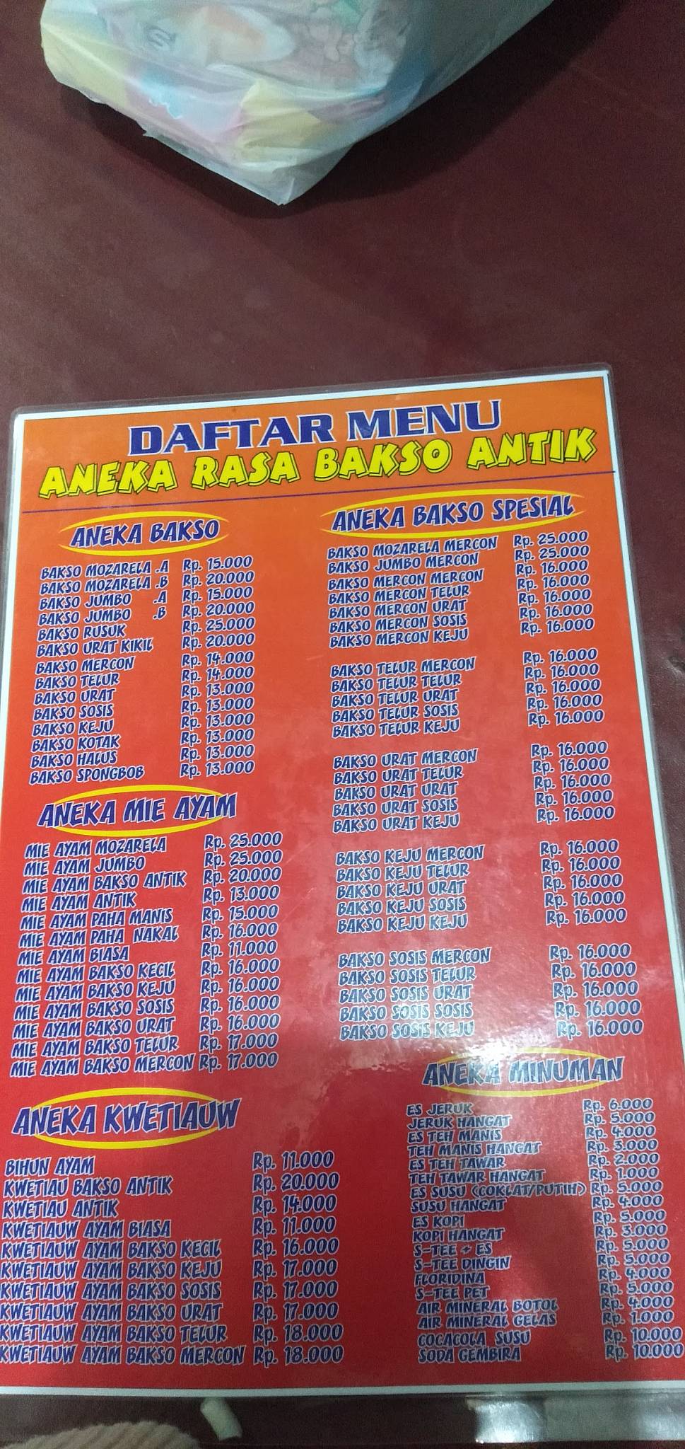 Menu at Aneka Rasa Bakso Antik Solo restaurant, Bekasi Regency