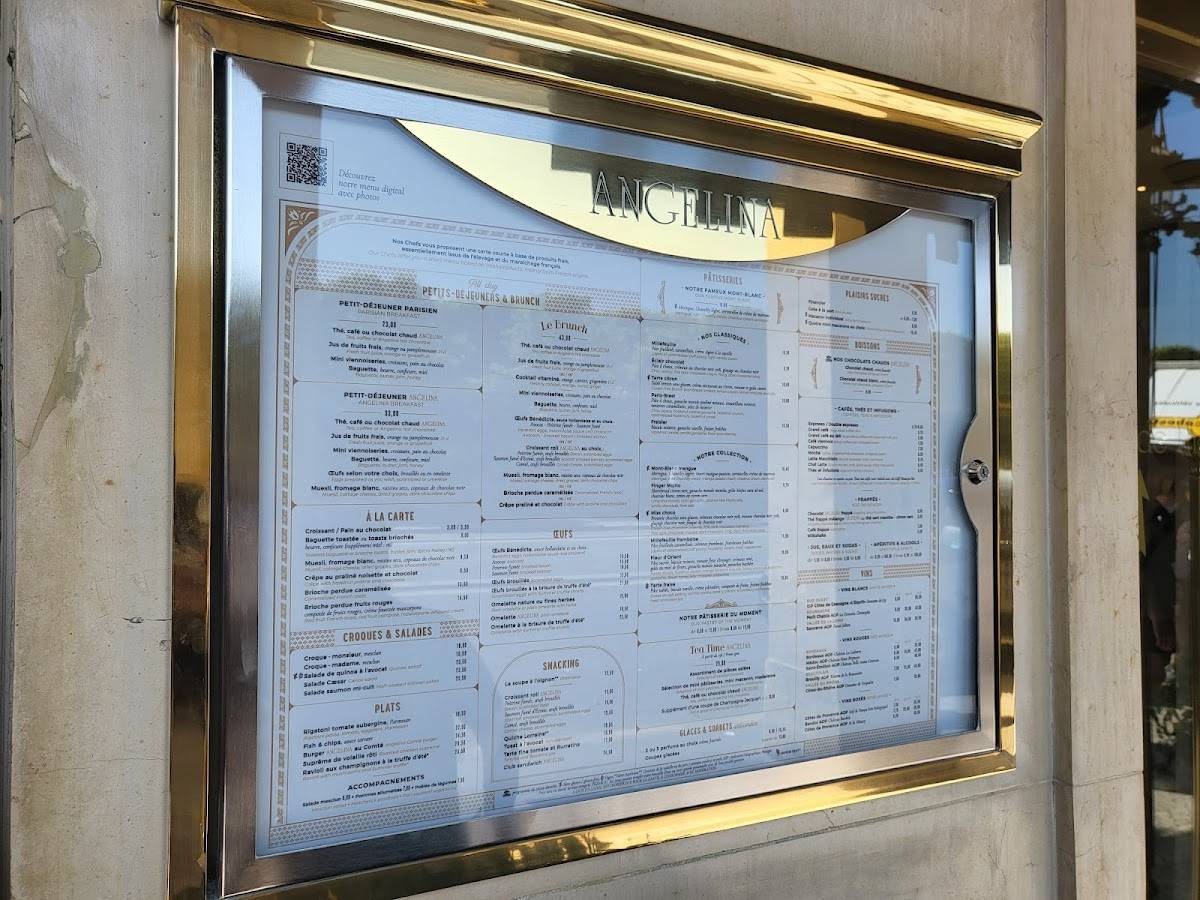 Menu at Angelina restaurant, Paris, 226 Rue de Rivoli
