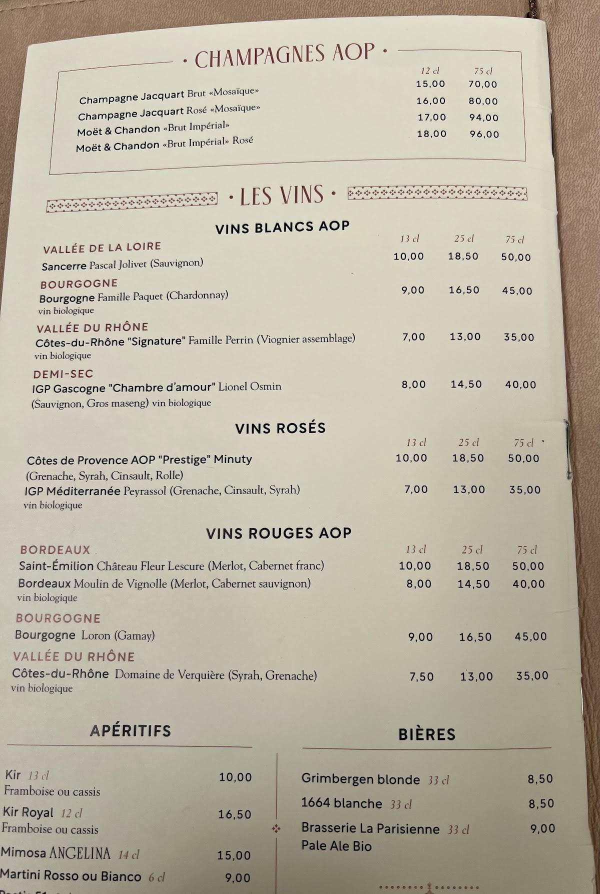 Menu at Angelina restaurant, Paris, 226 Rue de Rivoli
