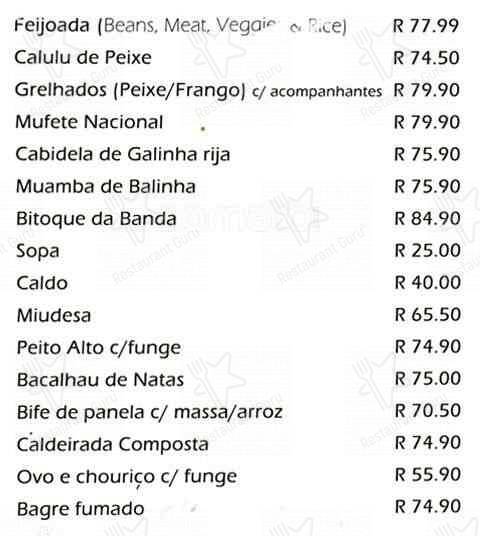 Speisekarte von Angolan Taste & Flavours restaurant, Kapstadt