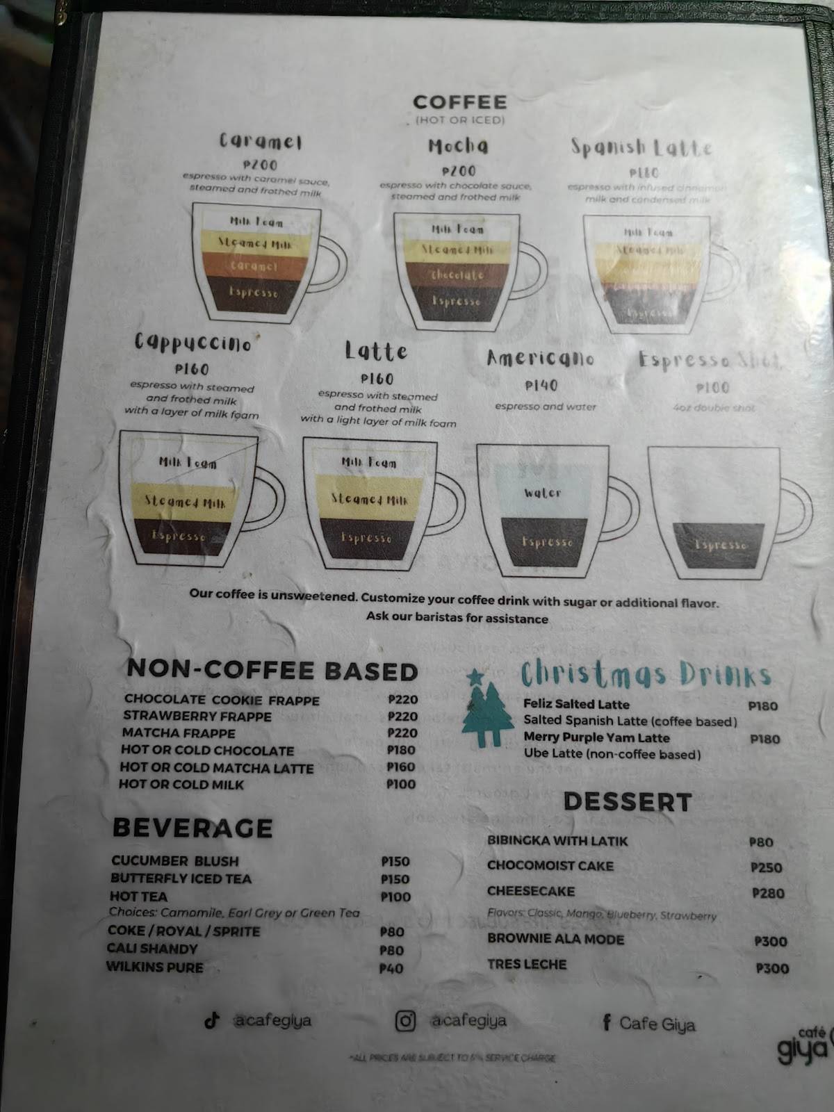Menu at Cafe Giya, Angono