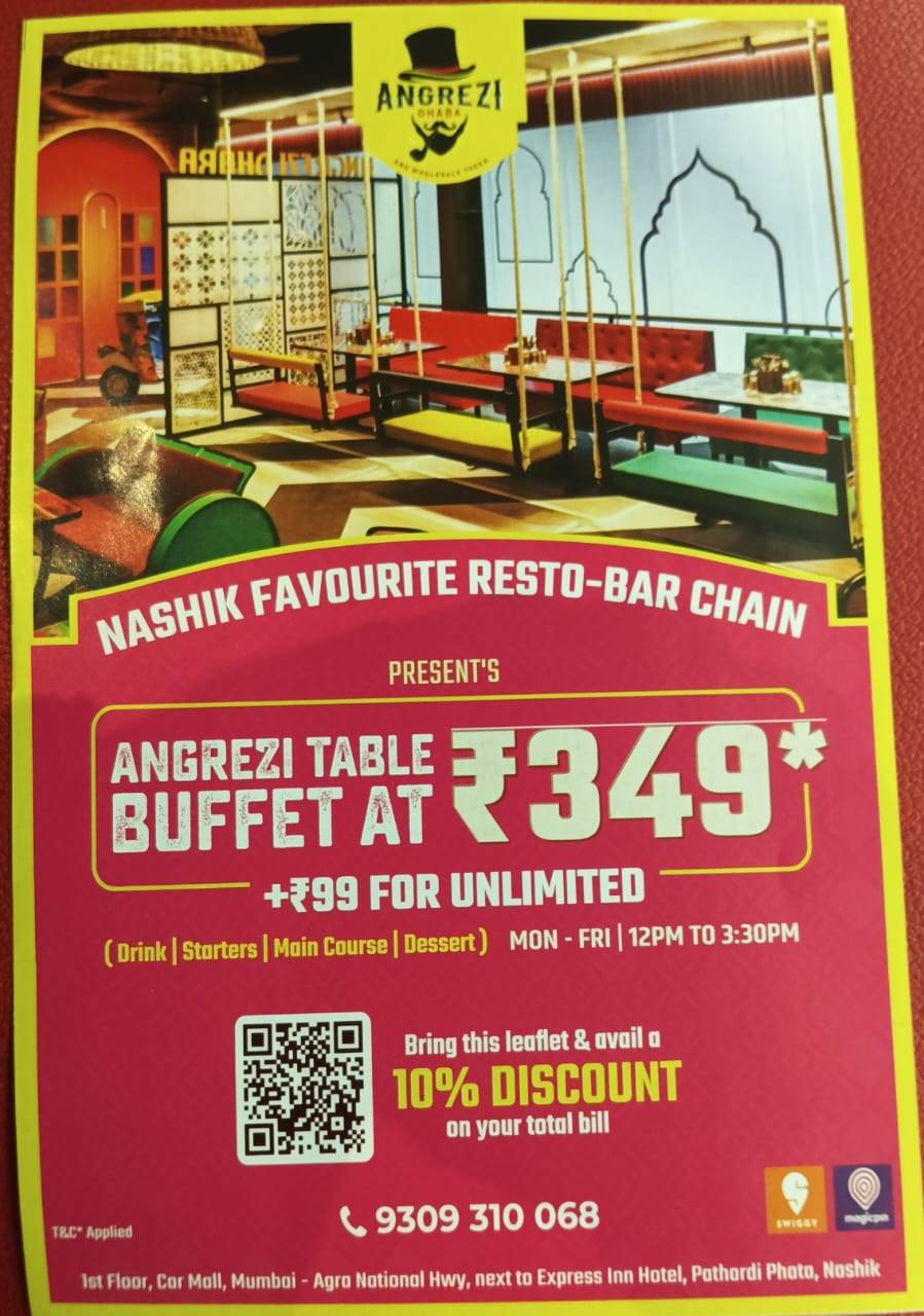 Menu at Angrezi Dhaba, Nashik