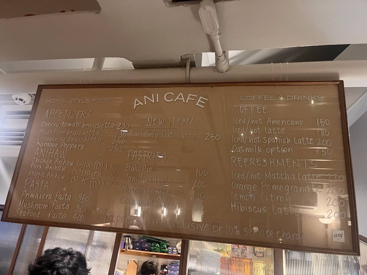 Menu at Ani Cafe - near Vito Cruz LRT, Makati
