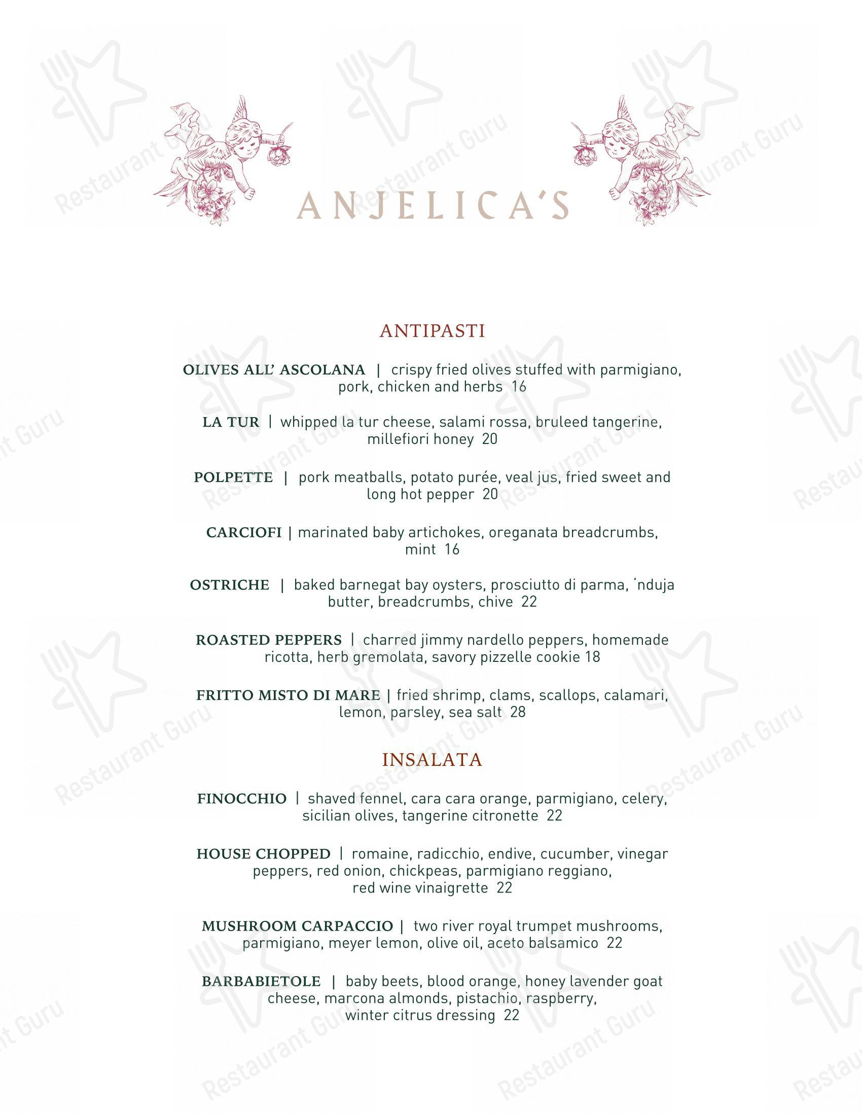 Menu at Anjelica's Restaurant, Sea Bright