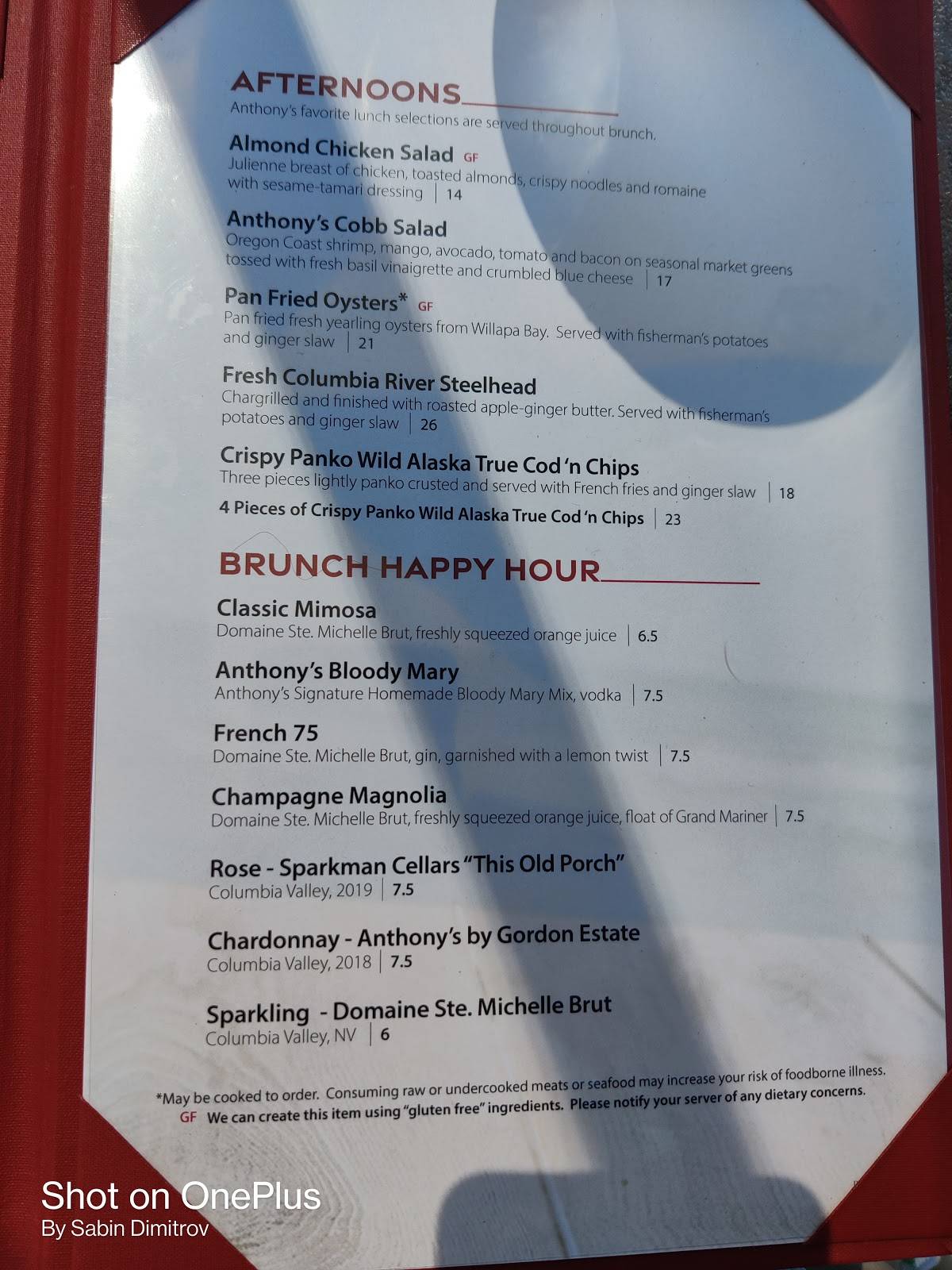 Menu at Anthony's HomePort restaurant, Des Moines, 421 S 227th St