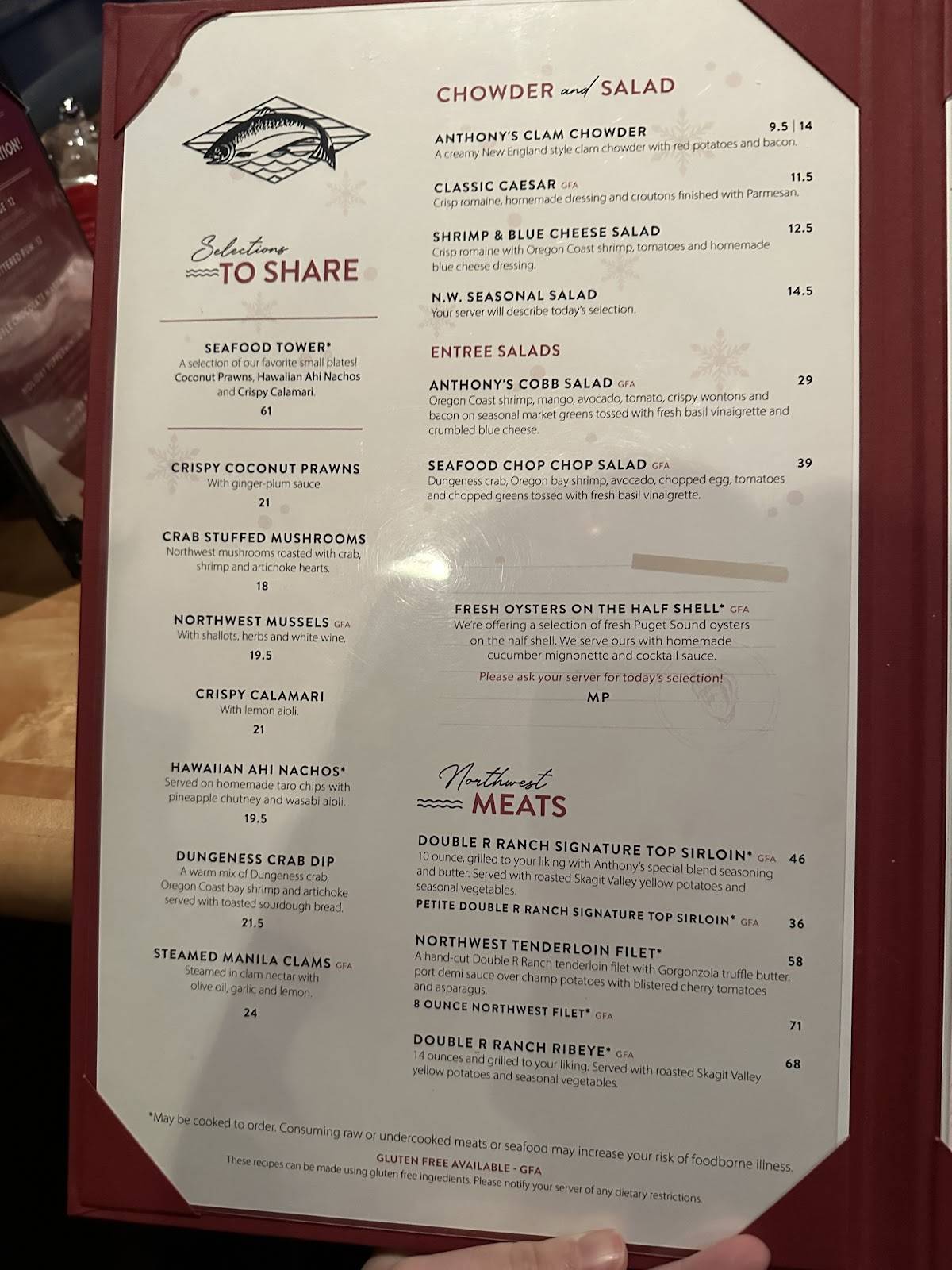 Menu at Anthony's HomePort restaurant, Des Moines, 421 S 227th St