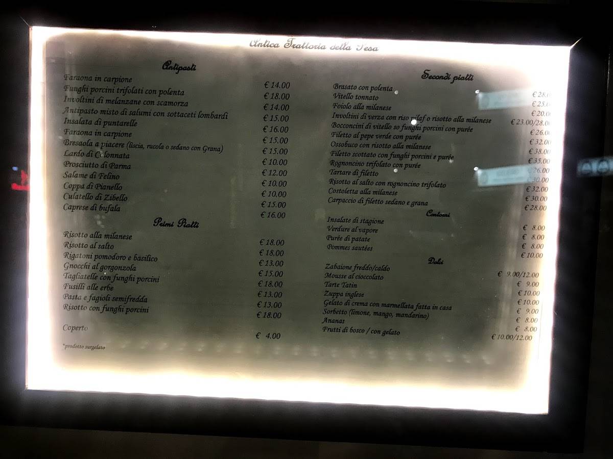 Menu da Antica Trattoria della Pesa ristorante, Milano