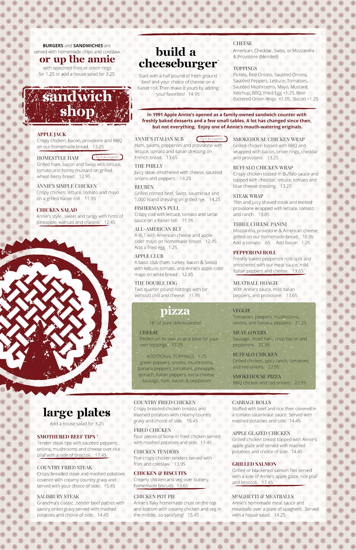 Menu at Apple Annie's restaurant, Cheat Lake, Mid Atlantic Dr