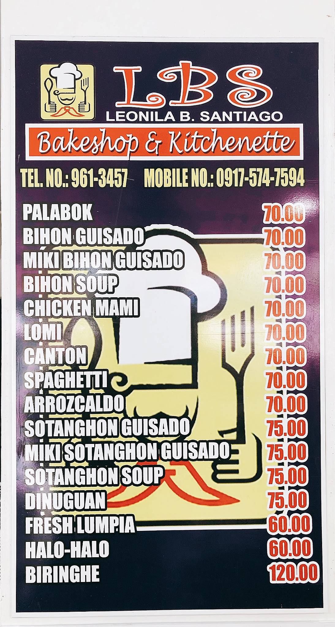 Menu at Apung Gari LBS Bakeshop & Kitchenette, San Fernando