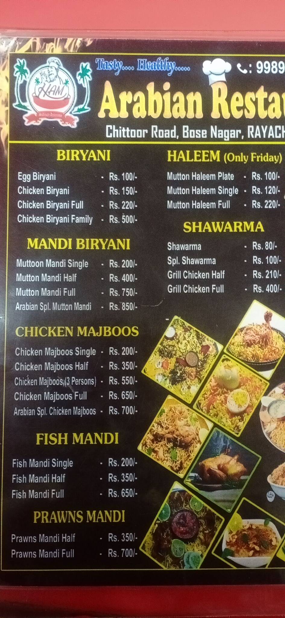 Menu at Arabian Restaurant, Rayachoty