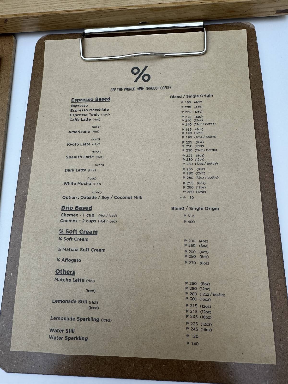 Carta del restaurante % Arabica Manila BGC Roastery, Taguig