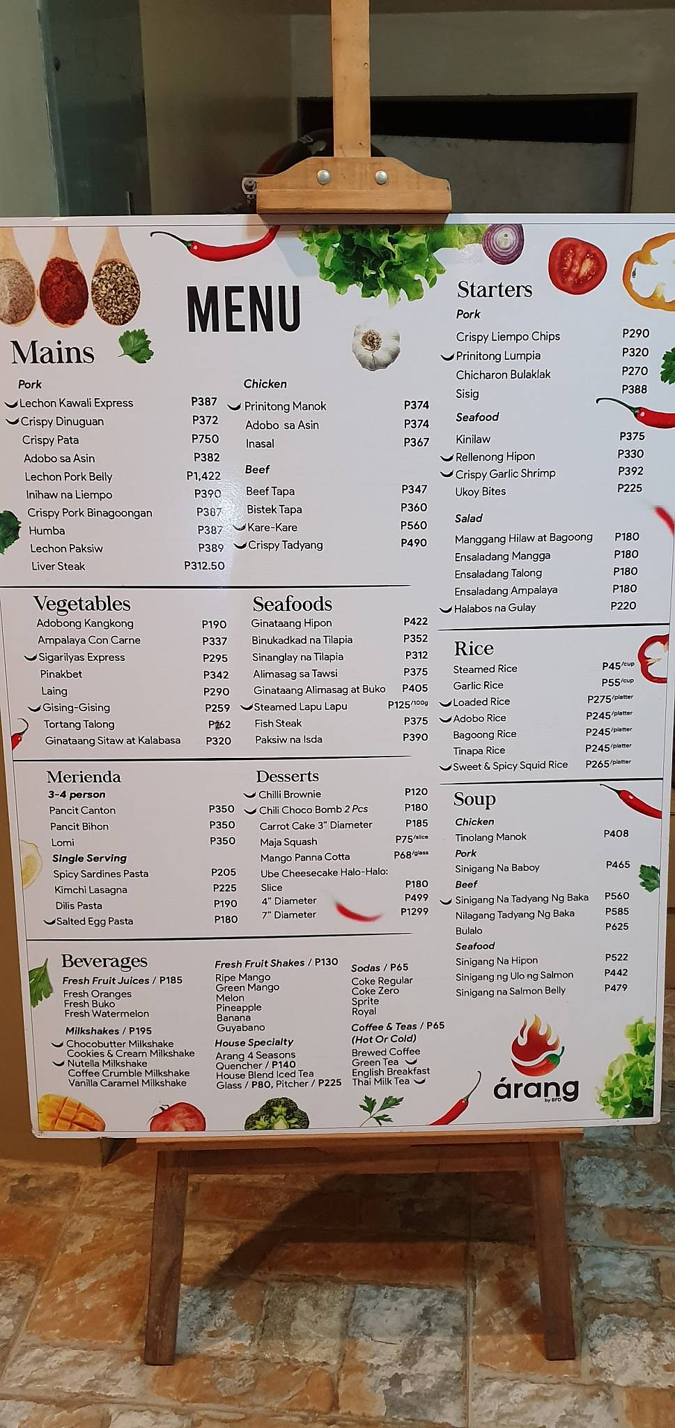 Carta de Arang Resto Bar, Legazpia