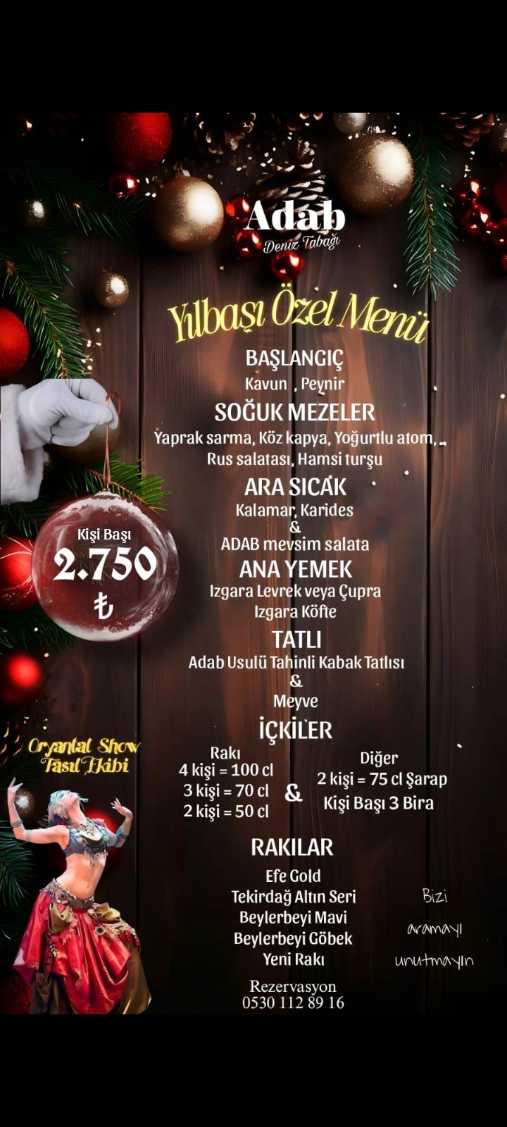 Menu at Arap Şükrü Adab, Bursa