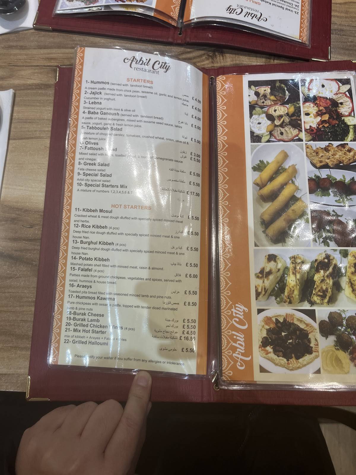 Menu at Arbil City London restaurant, London