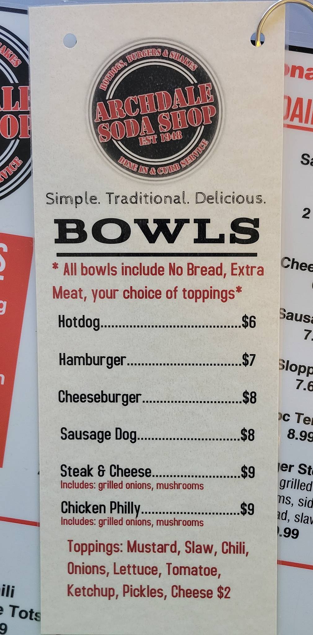 Menu at Archdale Soda Shop restaurant, Archdale