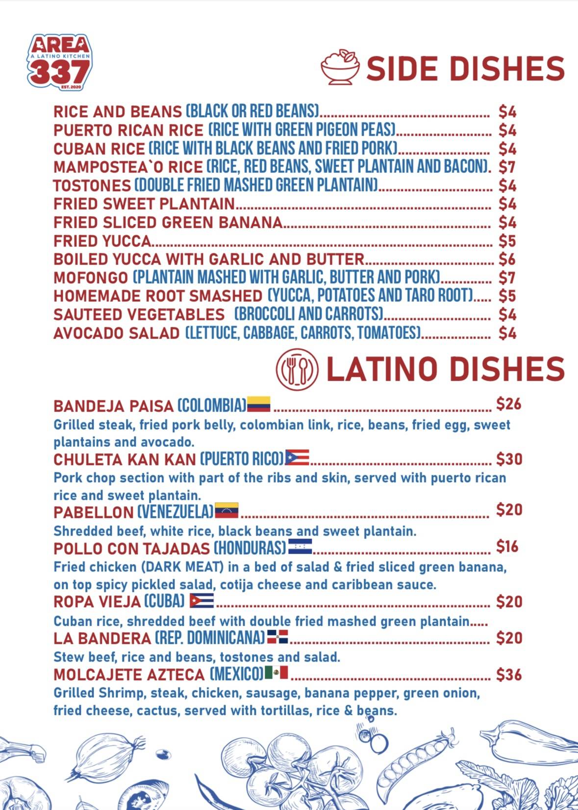 Menu at Area 337 restaurant, Lake Charles