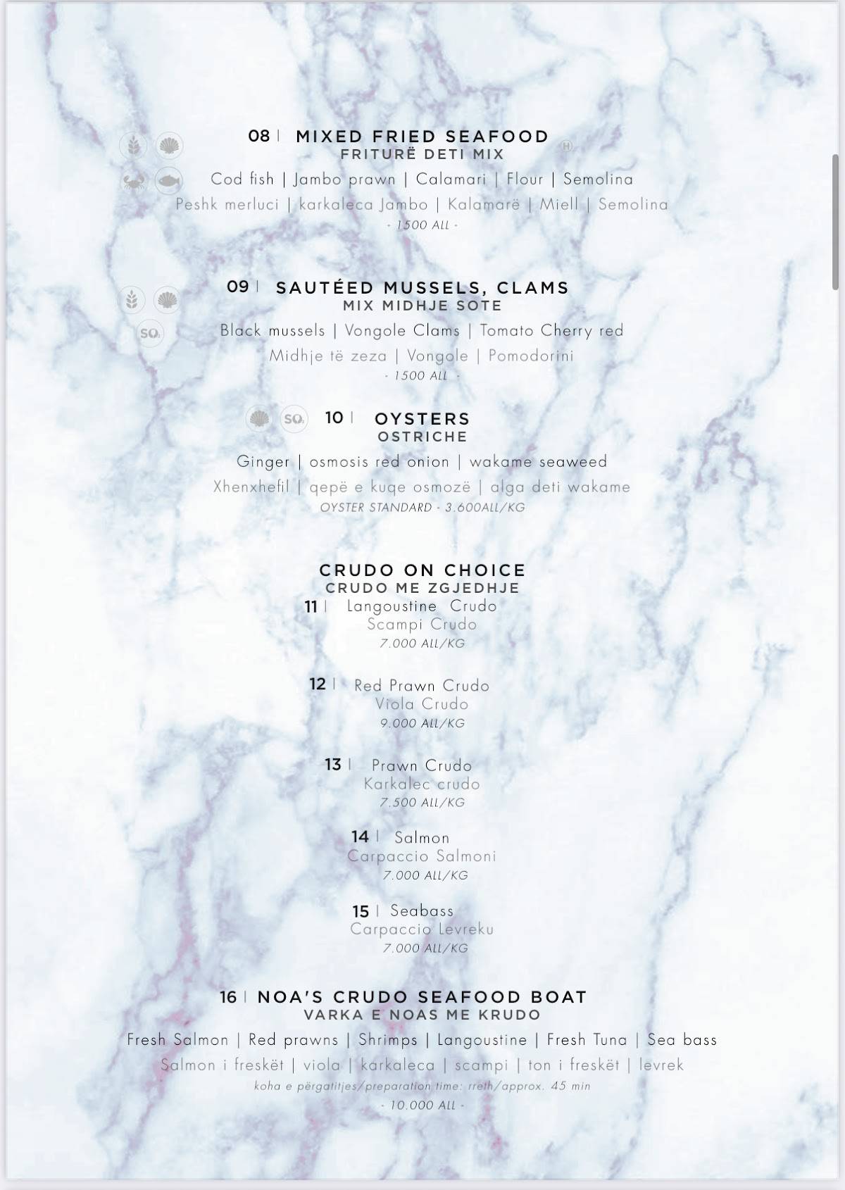 Menu at Arka Rooftop restaurant, Tirana