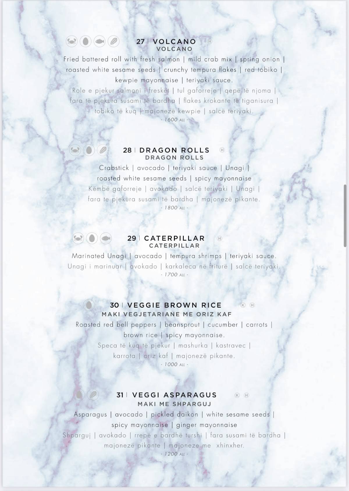 Menu at Arka Rooftop restaurant, Tirana