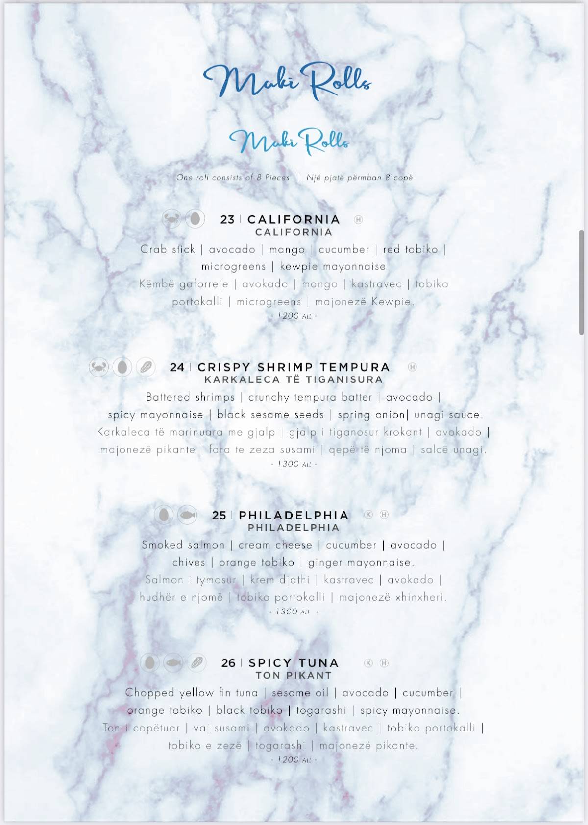 Menu at Arka Rooftop restaurant, Tirana