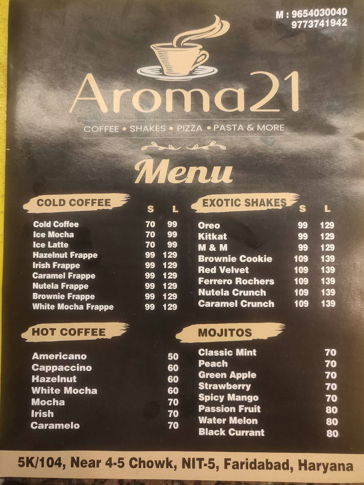 Menu at Aroma 21, Faridabad
