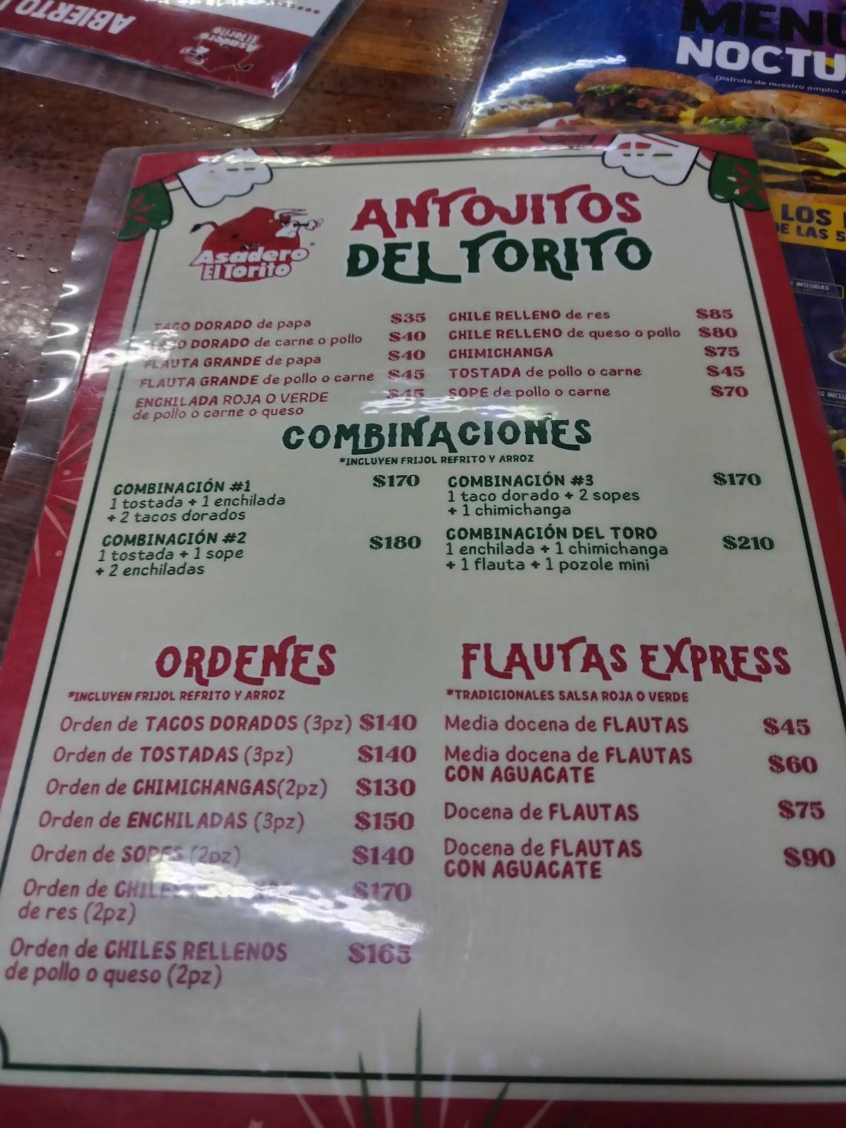 Carta del restaurante Asadero El Torito, Mexicali, Calz Anáhuac S/N