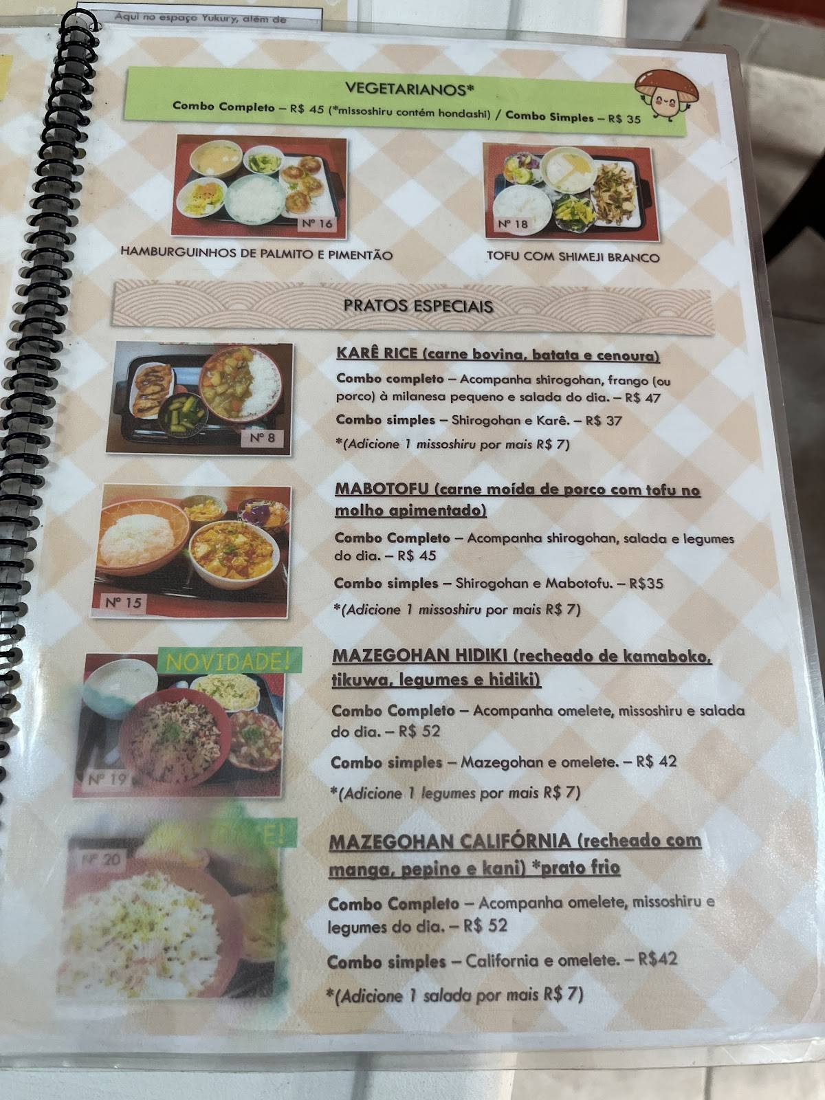 Menu at Asagohan Yukury restaurant, São Paulo