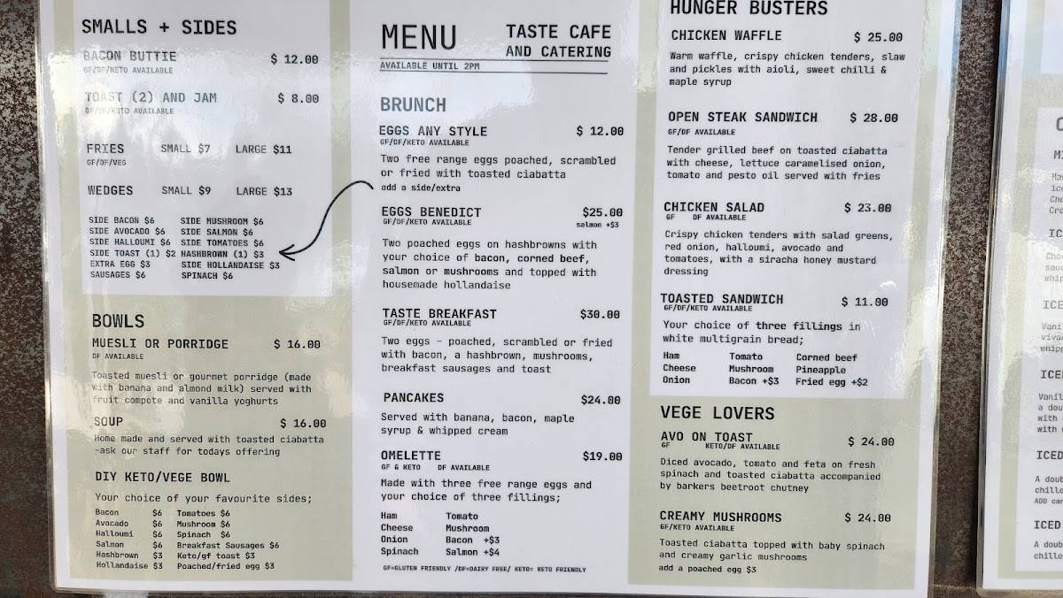 Menu at Taste Cafe, Ashburton